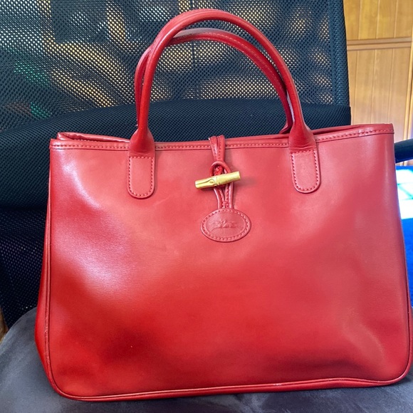 Longchamp | Bags | Longchamp Red Leather Tote | Poshmark